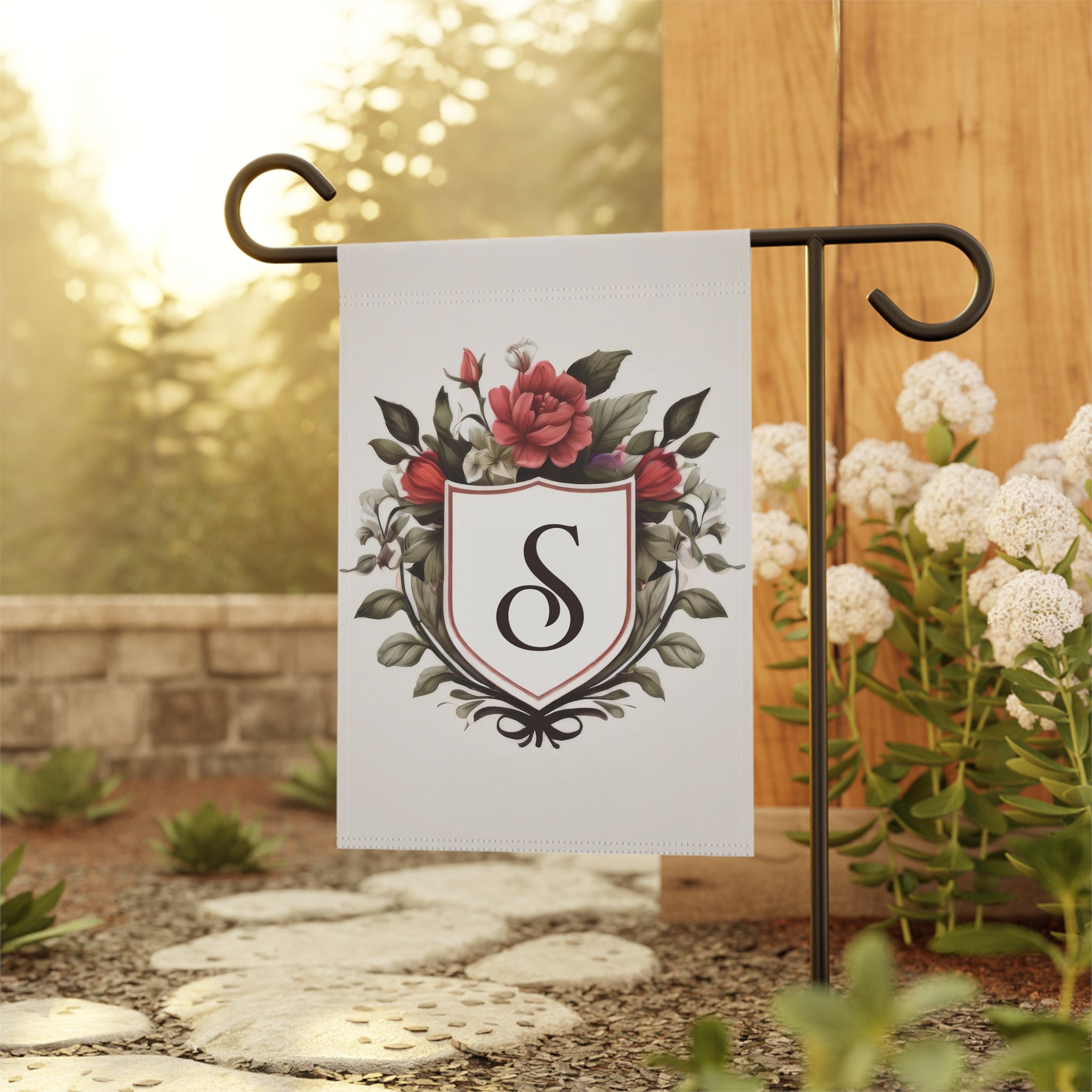 Elegant Floral Garden Banner Flag, Personalize With Family Initial ...