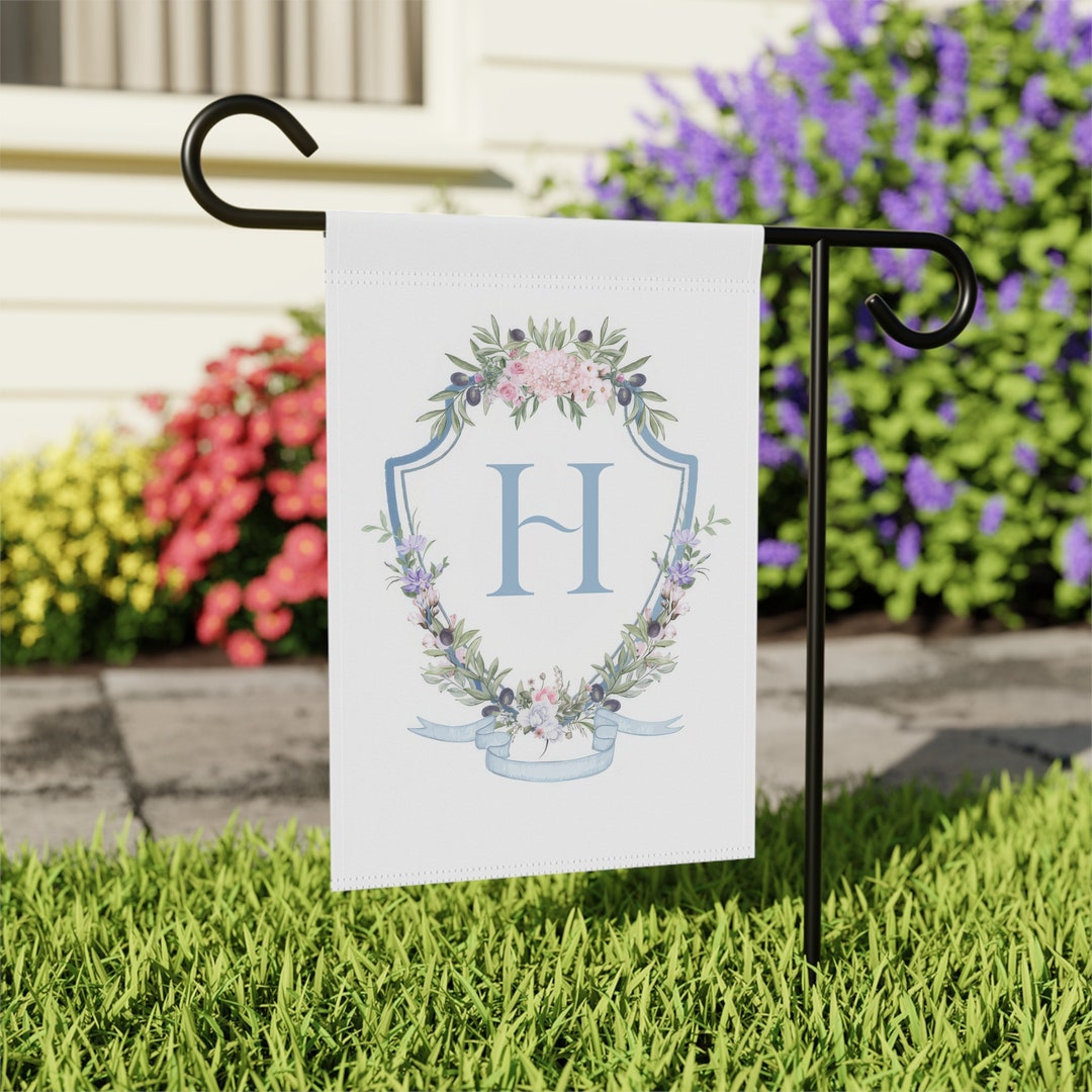 Elegant Floral Garden Banner Flag, Personalize With Family Initial ...