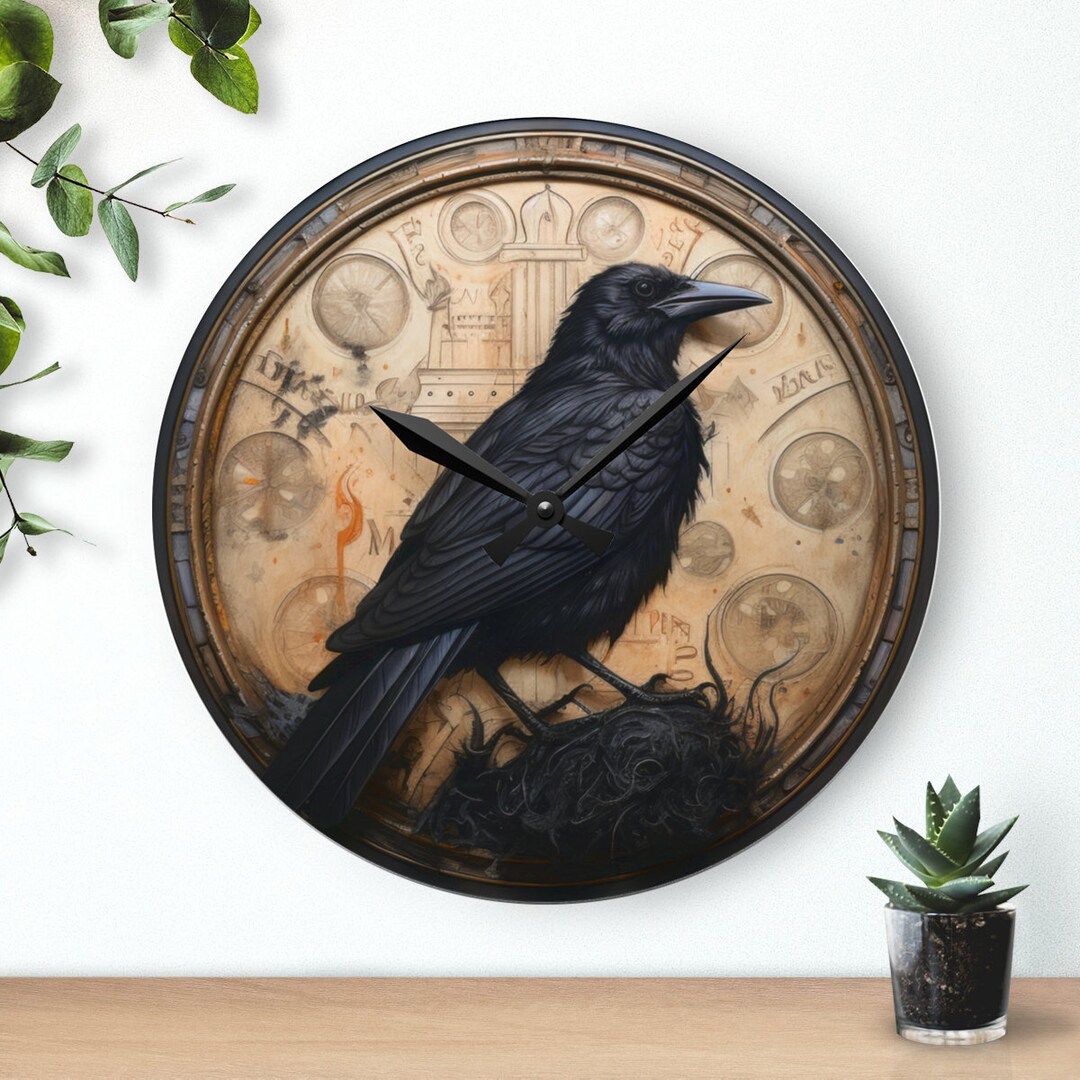 Raven Horror Clock, Edgar Allen Poe Home Decor, Classic Horror Gift ...