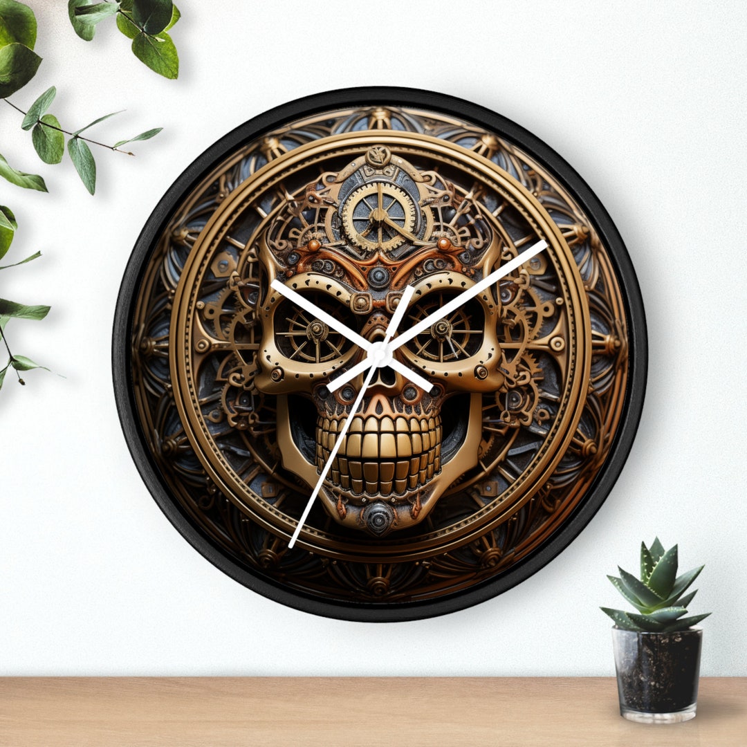 Mechanical Skull Wall Clock, Unique Timepiece, Gothic Wall Clock, Skull ...