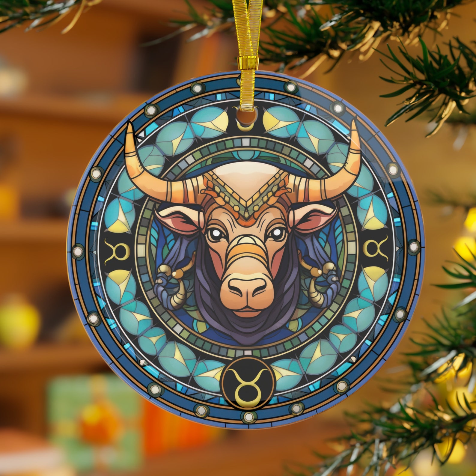 Taurus Stained-glass Design Ornament, Stained Glass, Zodiac Ornament ...