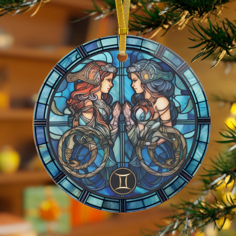 Gemini Stained-glass Design Ornament, Stained Glass, Zodiac Ornament ...