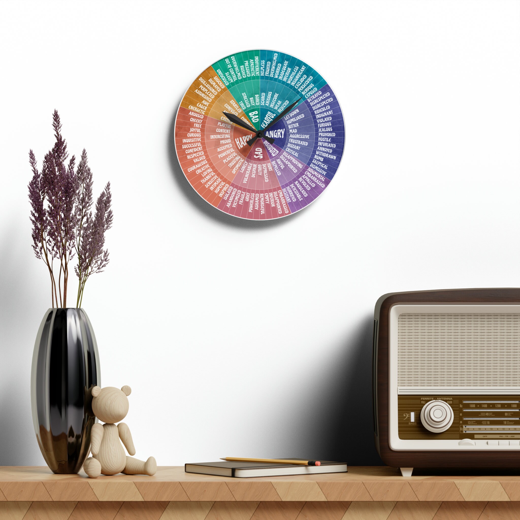 Feelings Wheel Clock, Self Love Gift, Mental Wellness Decor, Serenity ...