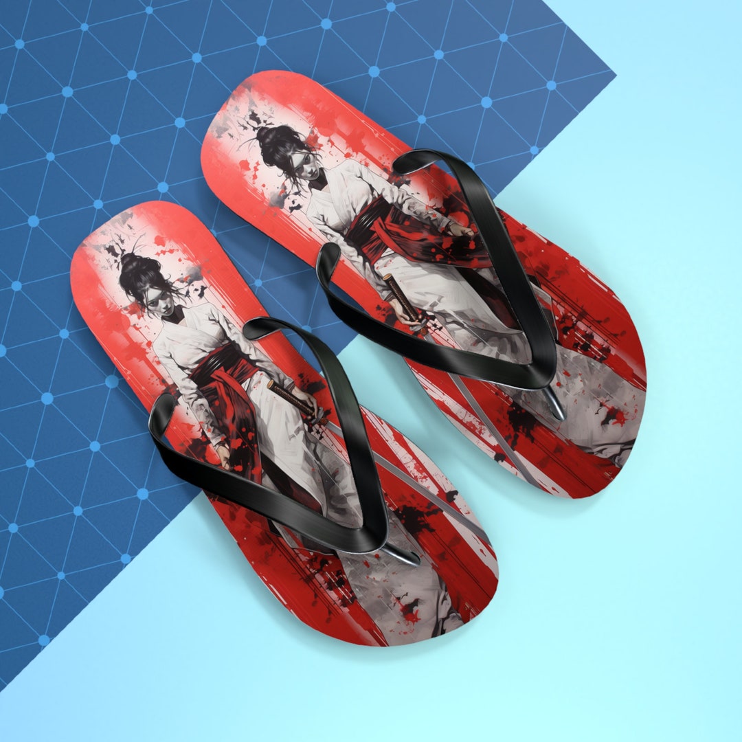 Japanese-inspired Art Flip Flops, Woman With Sword Graphic Street Art ...