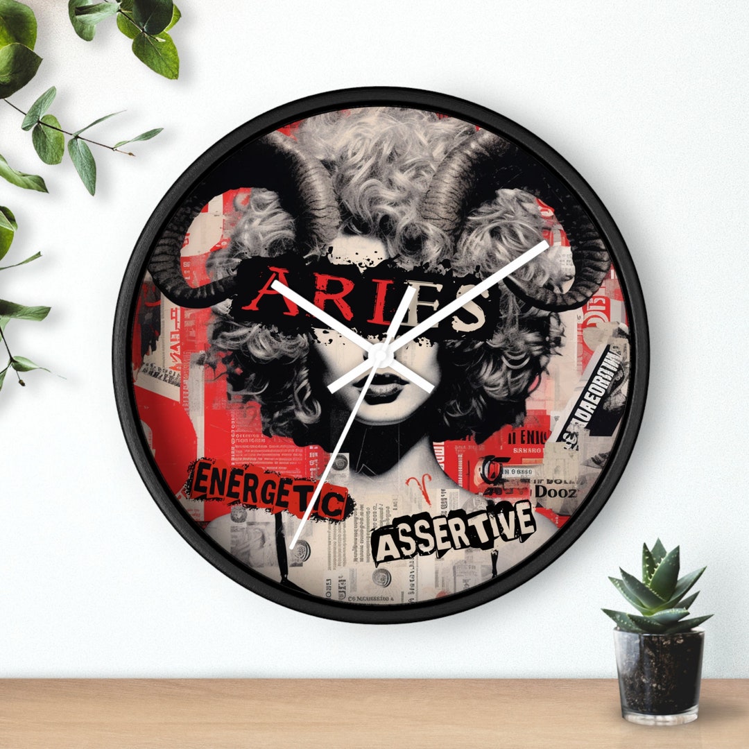 Aries Punk Rock Wall Clock, Zodiac Gifts, Birthday Gift, Wall Clock ...
