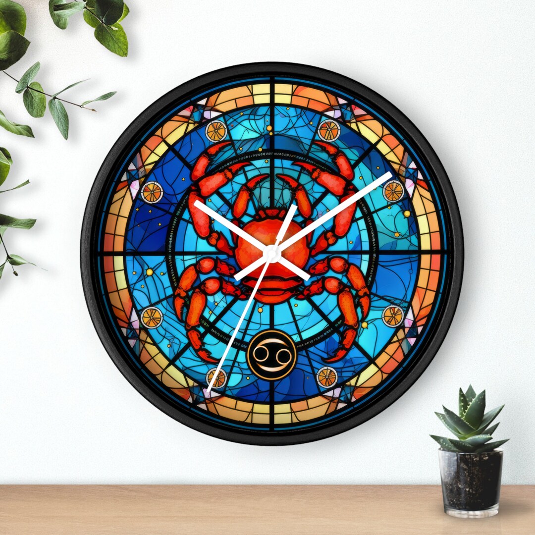 Cancer Stained-glass Wall Clock, Faux Glass, Zodiac Clock, Christmas ...