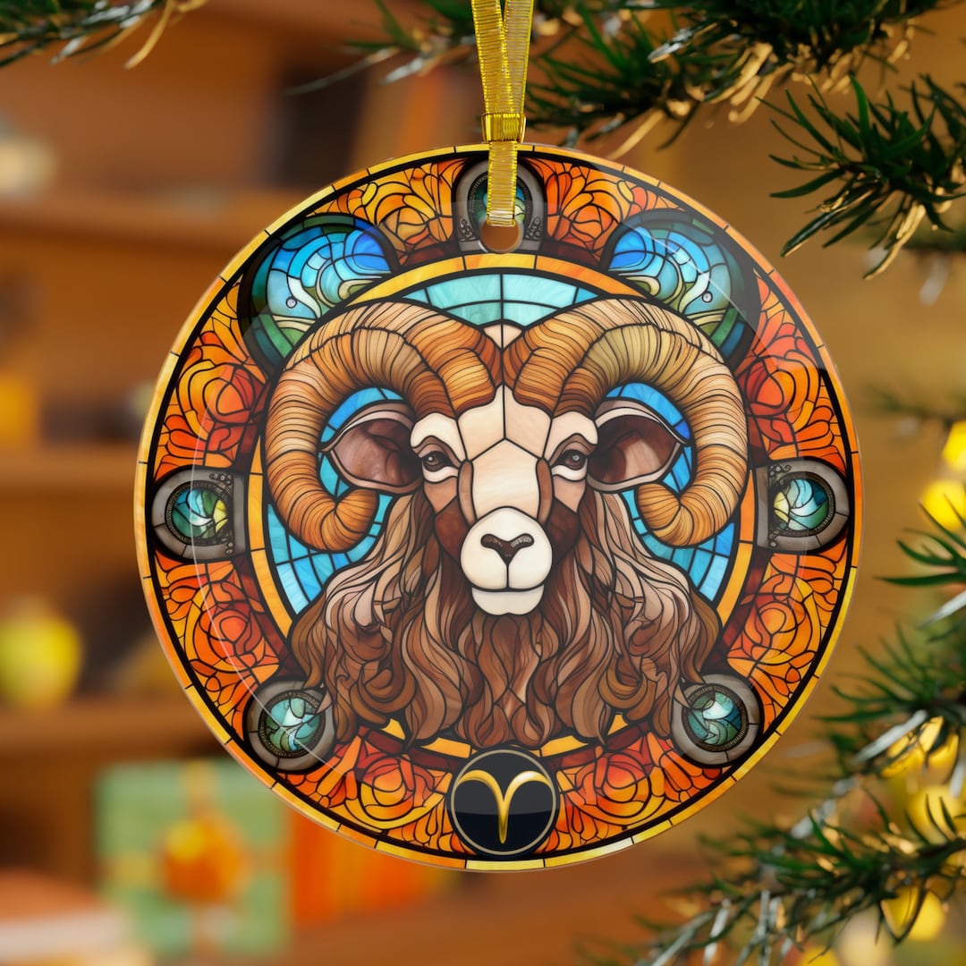 Aries Stained-glass Design Ornament, Faux Stained Glass, Zodiac ...