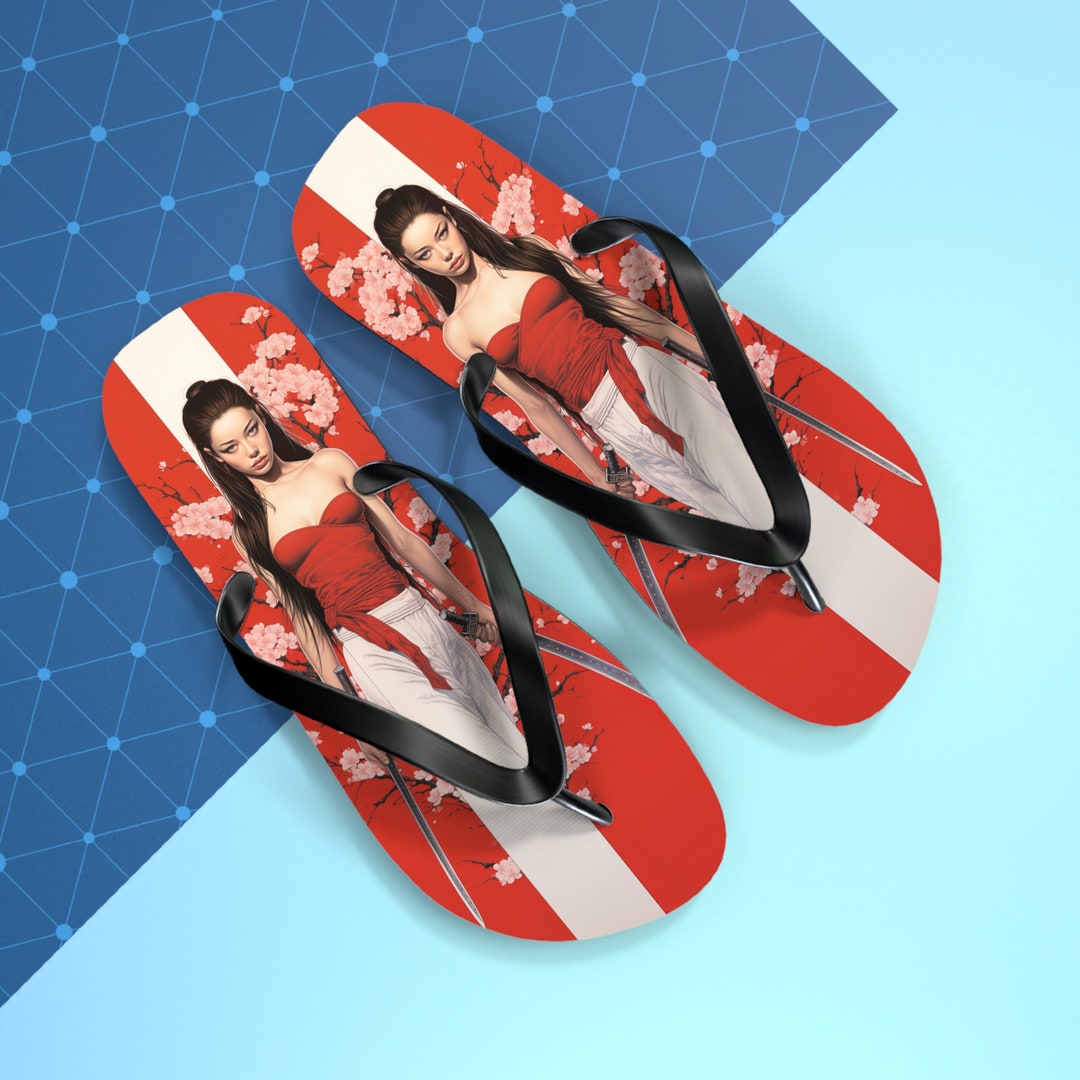 Japanese-inspired Art Flip Flops, Woman With Sword Graphic Street Art ...