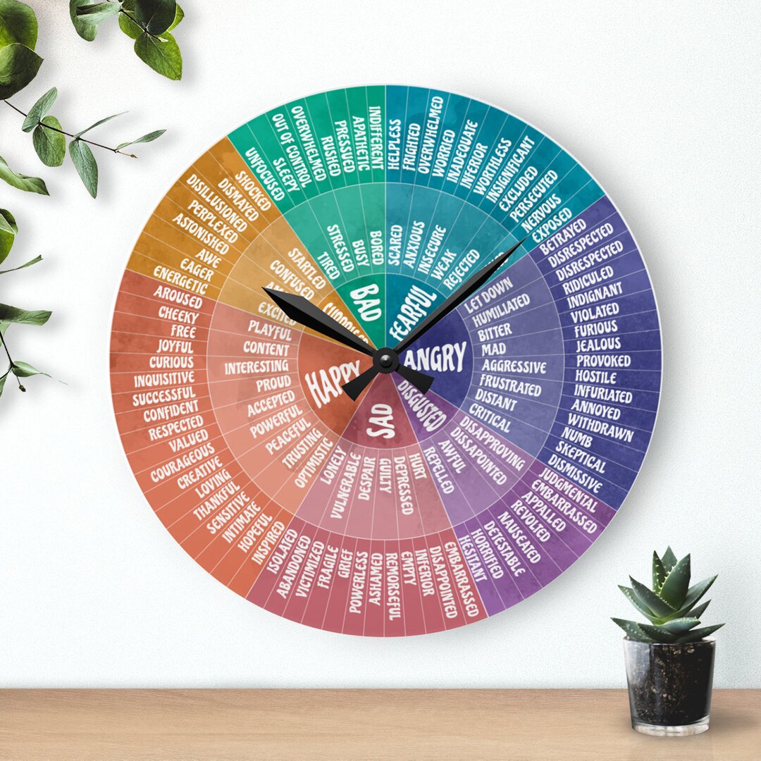 Feelings Wheel Clock, Self Love Gift, Mental Wellness Decor, Serenity ...