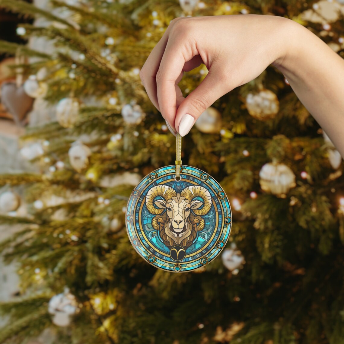 Aries Stained-glass Design Ornament, Faux Stained Glass, Zodiac ...