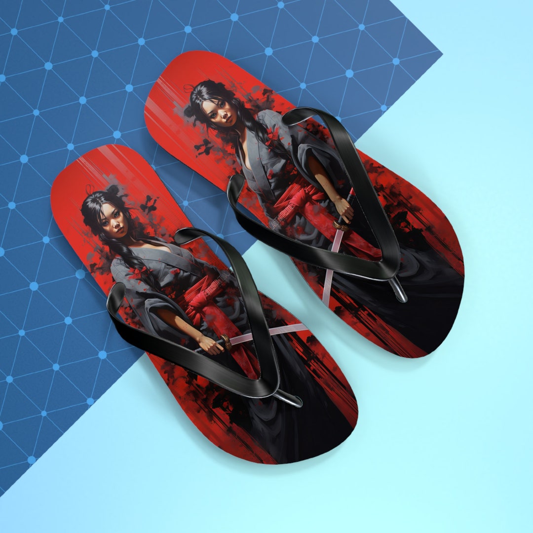 Japanese-inspired Art Flip Flops, Woman With Sword Graphic Street Art ...