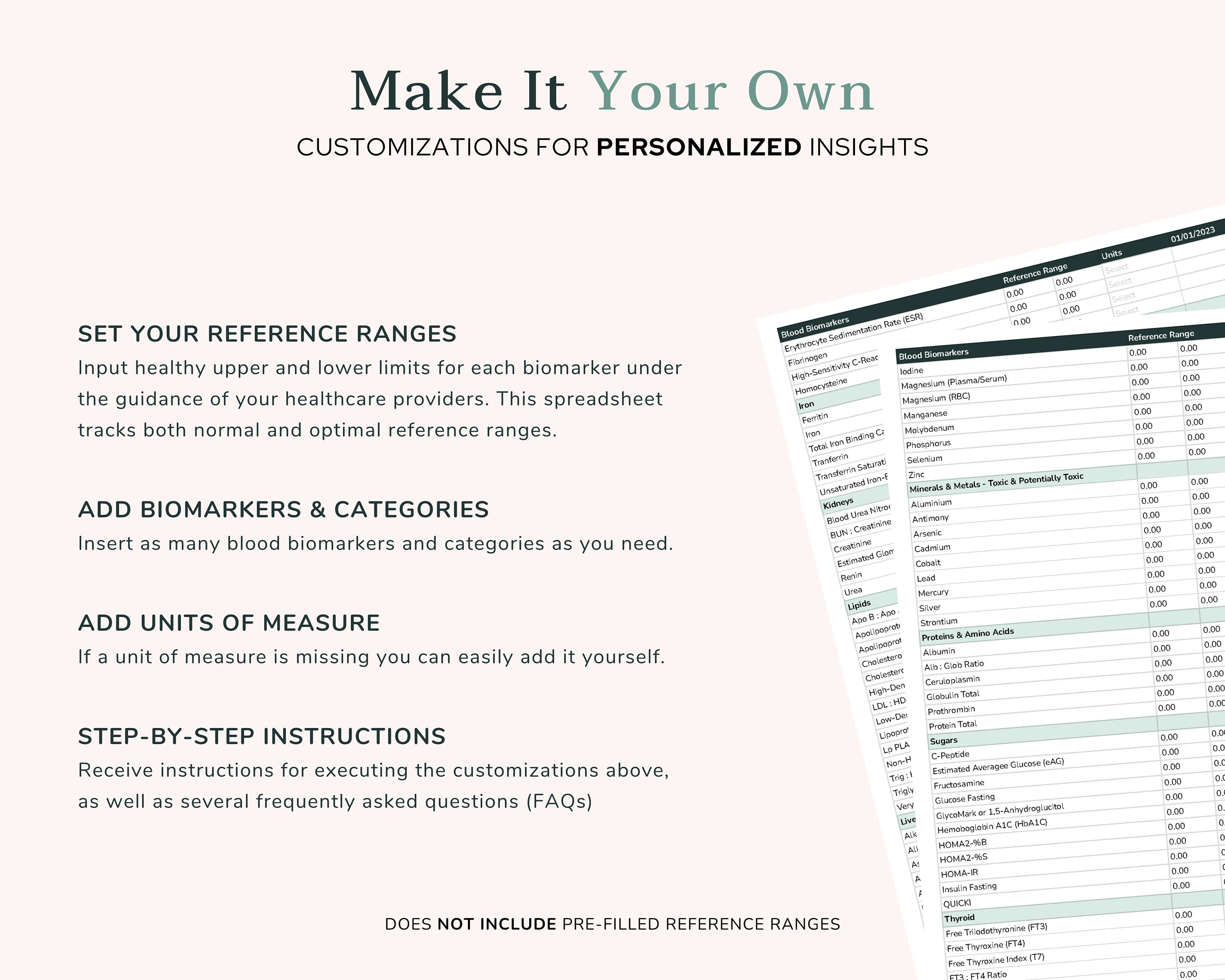 Excel Blood Test Tracker + Charts (normal & Optimal Ranges ...