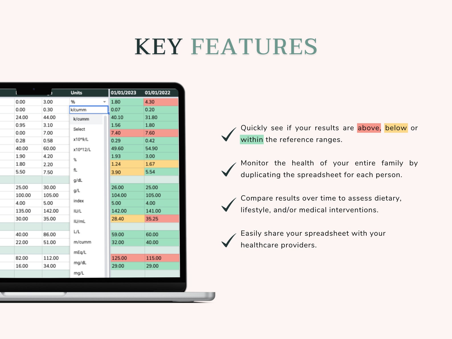 Blood Test Tracker for Google Sheets Medical Spreadsheet Medical ...