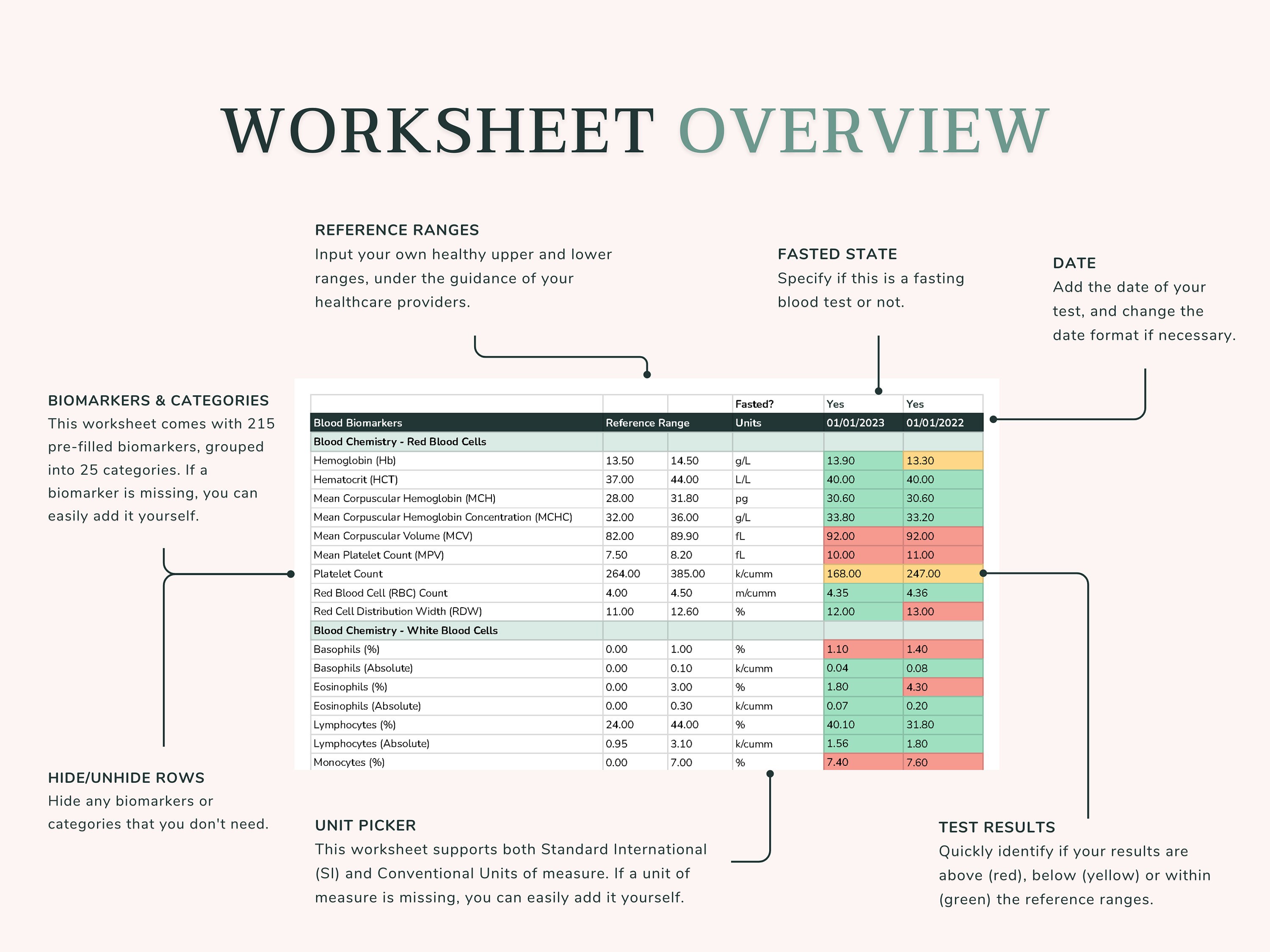 Blood Test Results Tracker With Charts for Excel Medical Tracker ...