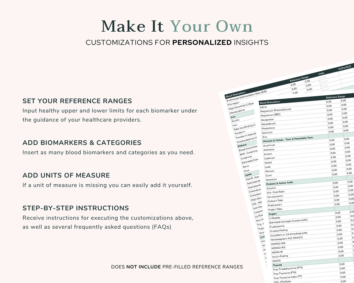 Blood Test Tracker for Excel Medical Spreadsheet Medical Organizer ...
