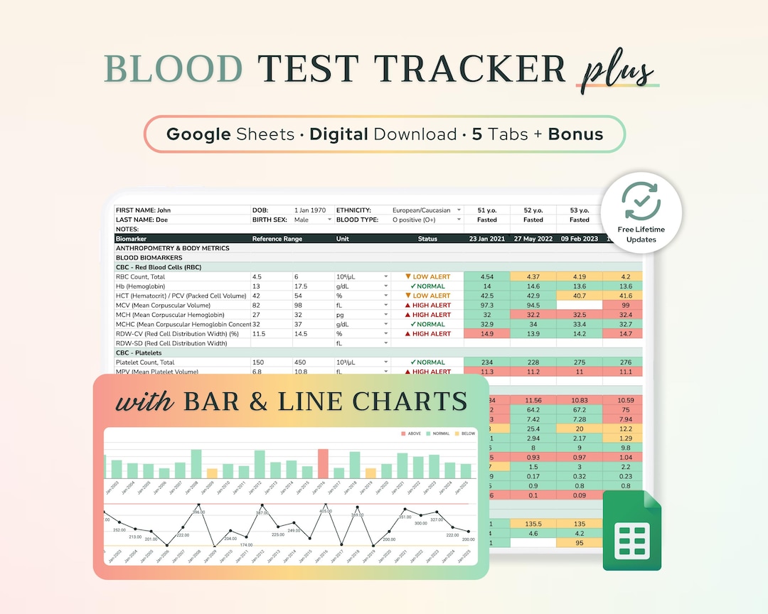 Google Sheets Blood Test Results Tracker With Charts | Lab Test History ...