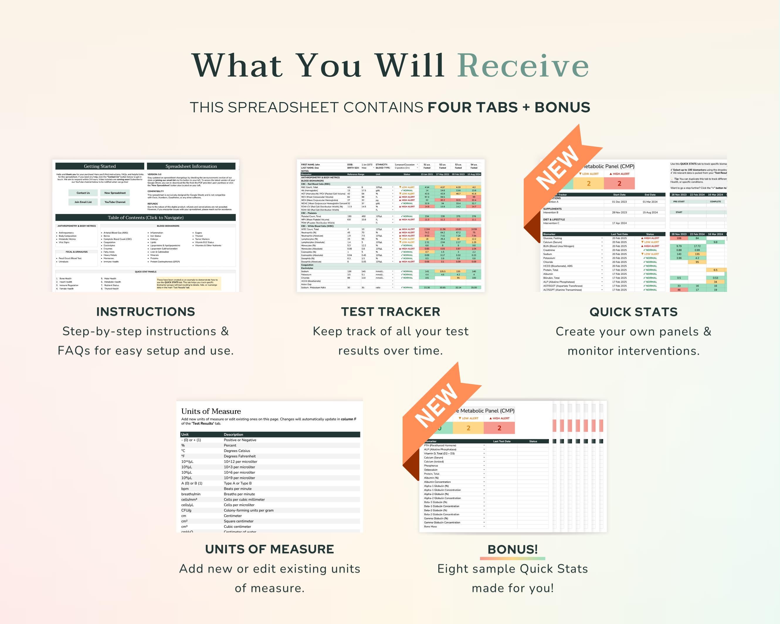 Excel Blood Test Results Tracker | Lab Test History, Blood Biomarkers ...