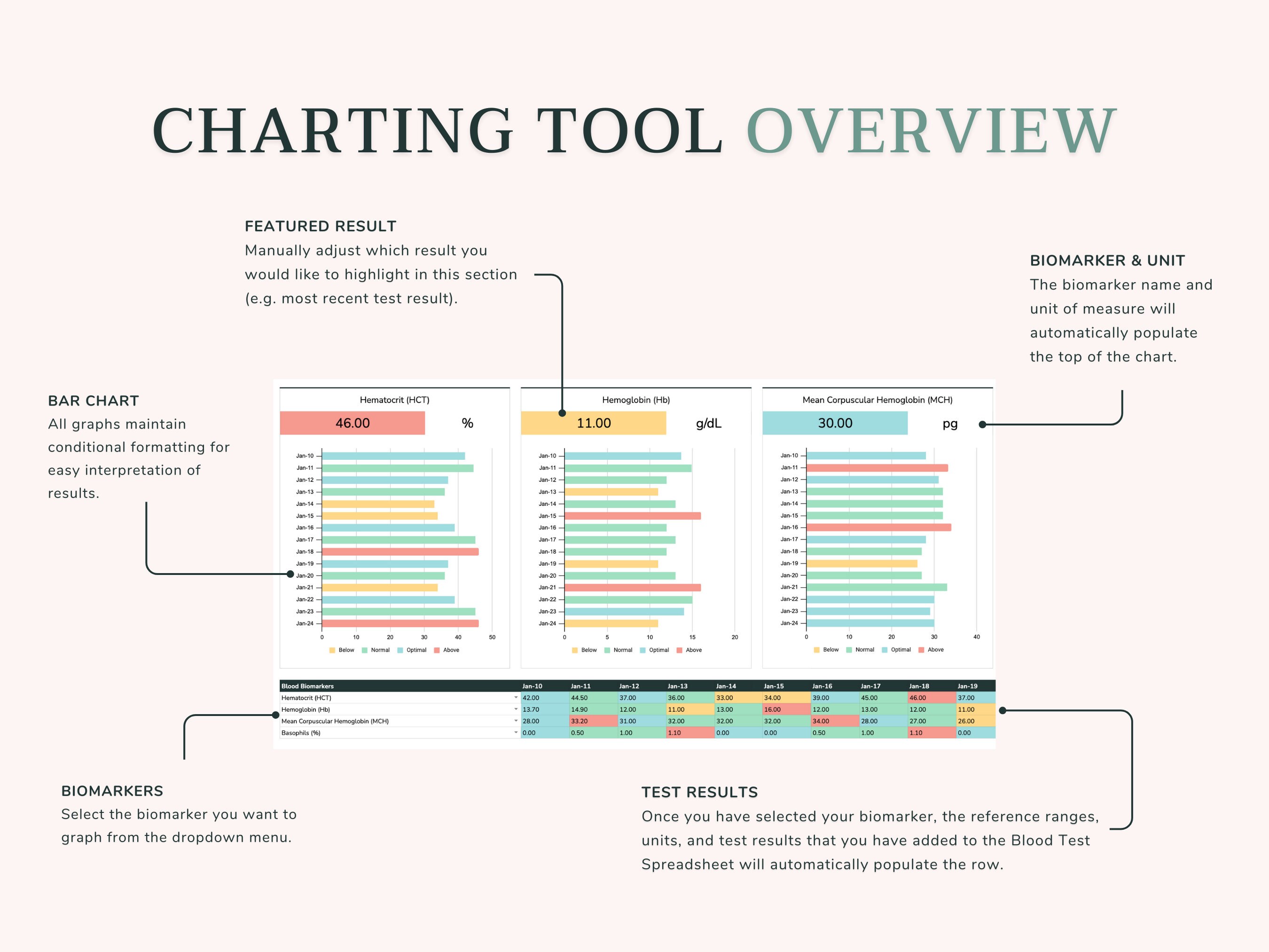 Blood Test Results Tracker With Charts normal & Optimal Ranges for ...