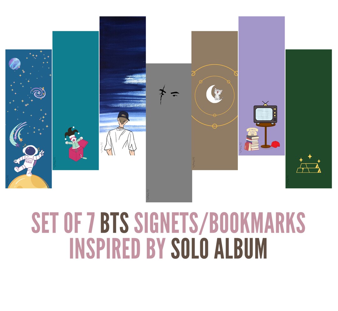 Set of 7 BTS Printable Signet BTS Bookmark Print N Cut Digital Instant ...