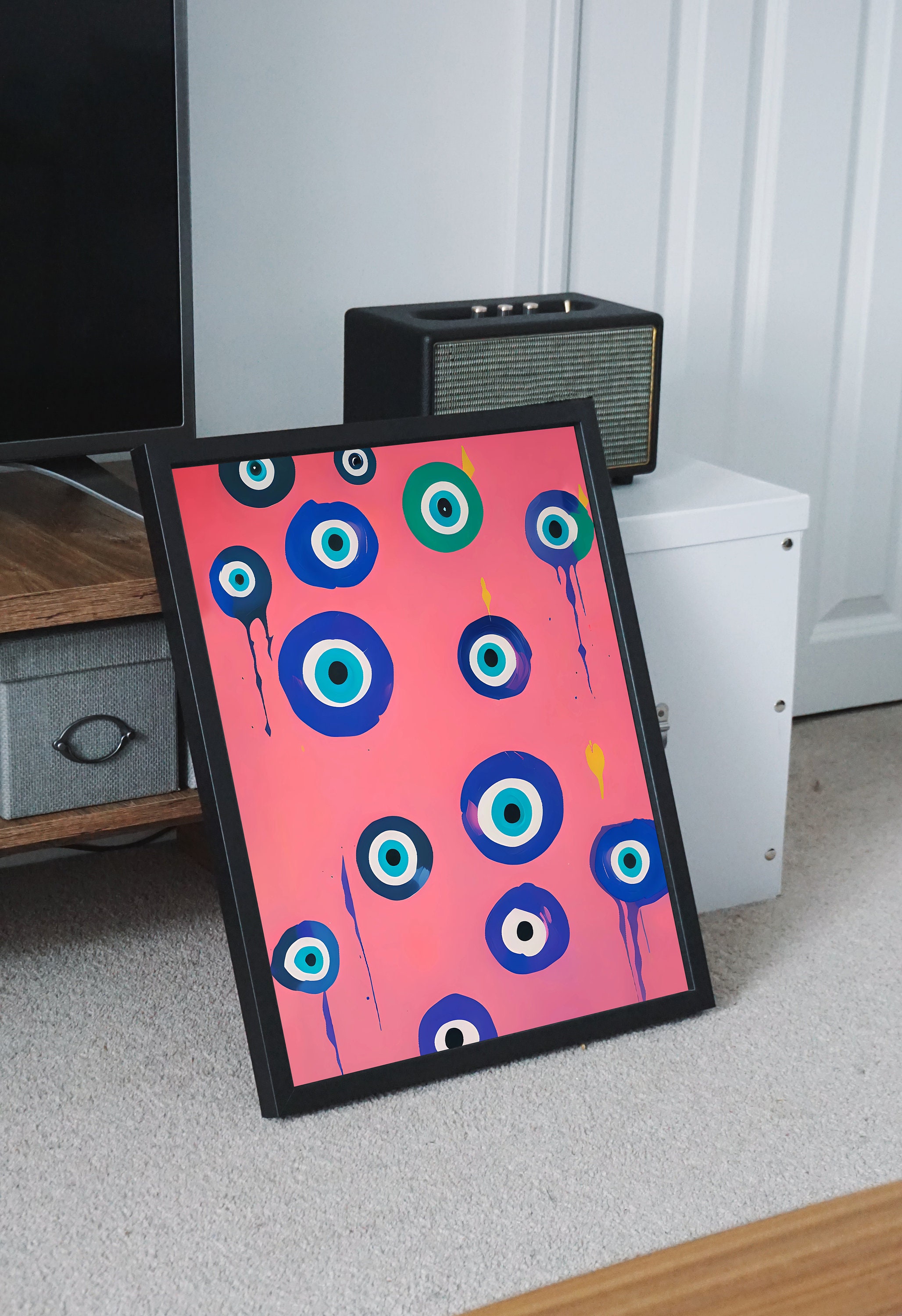 Printable Pink Background Evil Eye, Evil Eye Wall Art, Digital Evil Eye ...