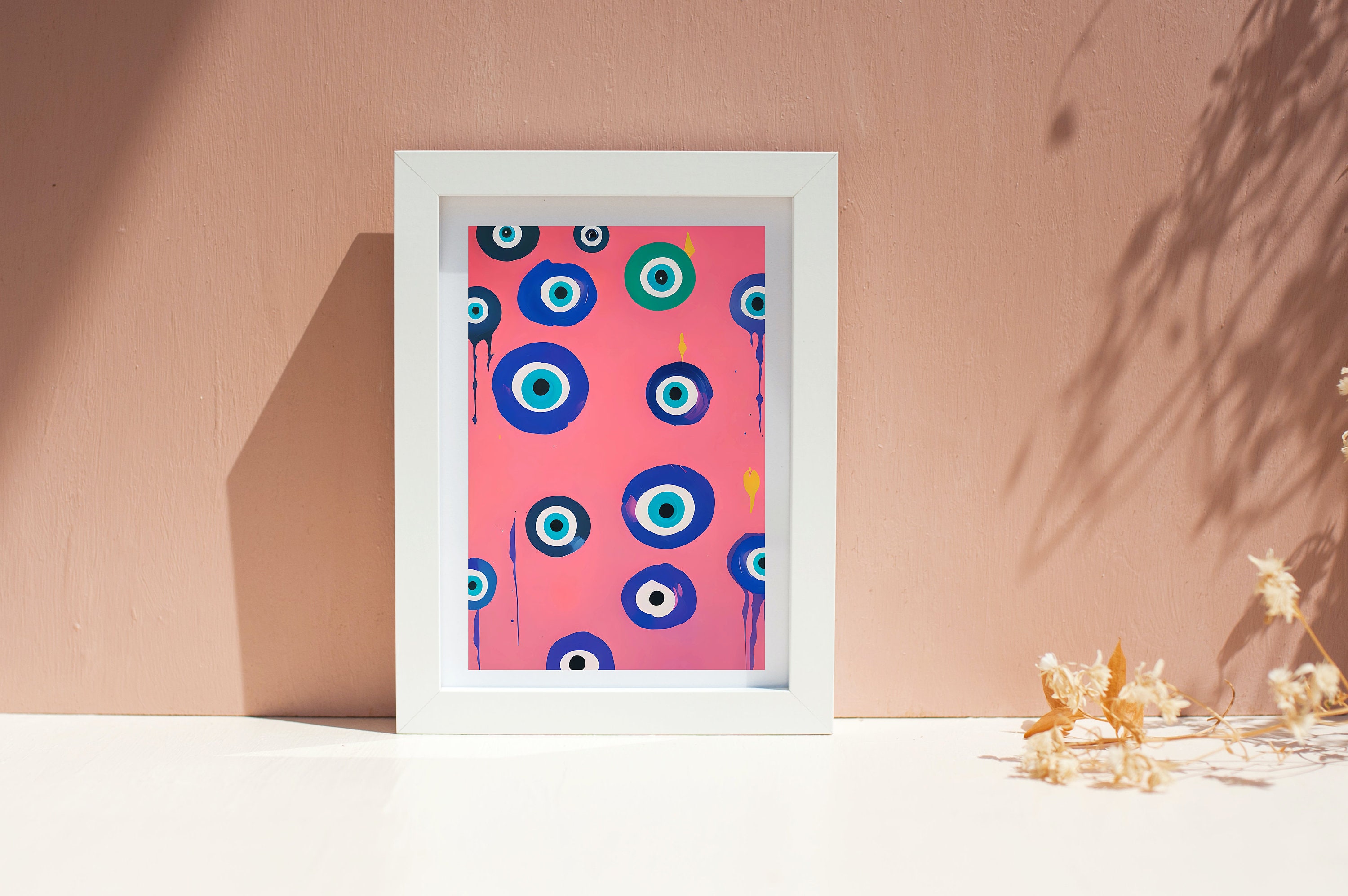 Printable Pink Background Evil Eye, Evil Eye Wall Art, Digital Evil Eye ...