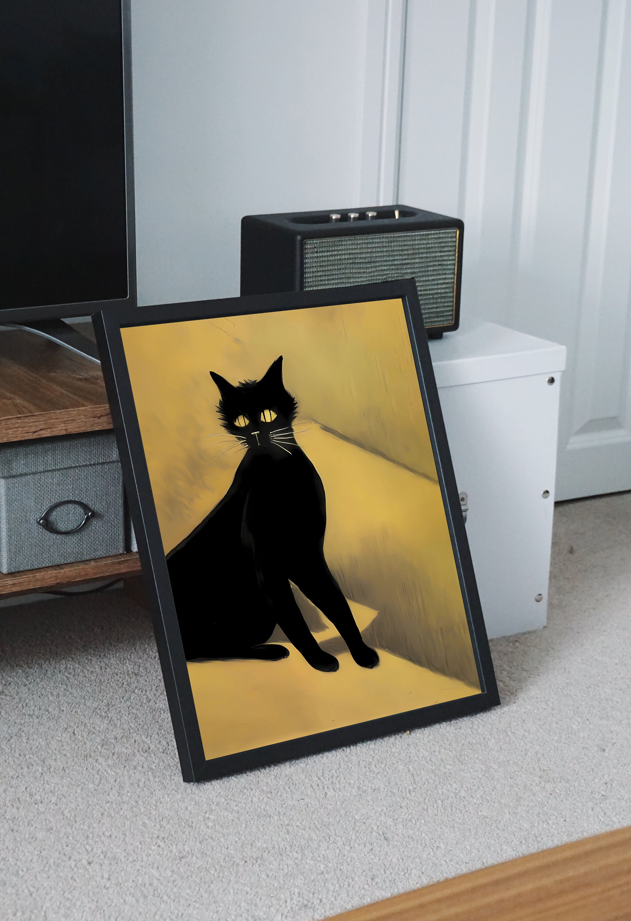 Gothic Black Cat Wall Art, Gothic Digital Download, Charcoal Drawing ...