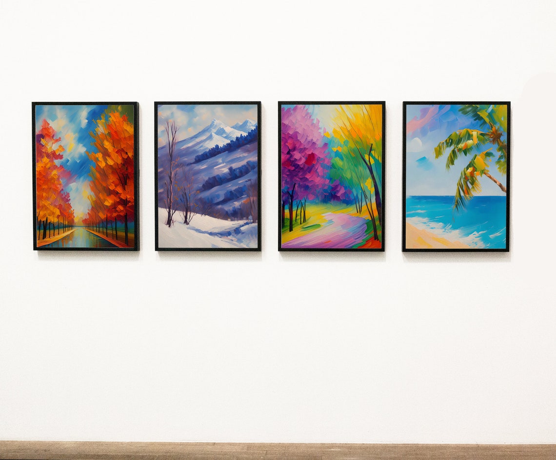 Printable Four Seasons Wall Art, Colorful Seasons Set of 4, Printable 4 ...