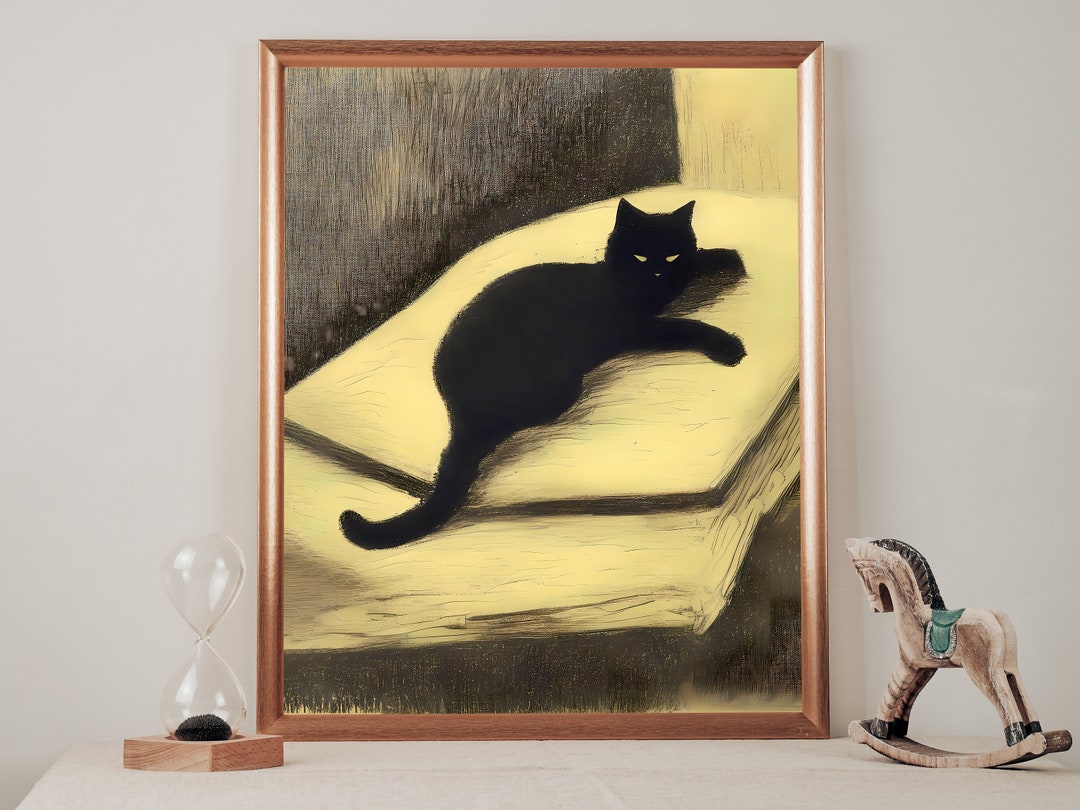 Antique Black Cat Wall Art, Gothic Black Cat Print, Gothic Digital Download, Charcoal Drawing ...
