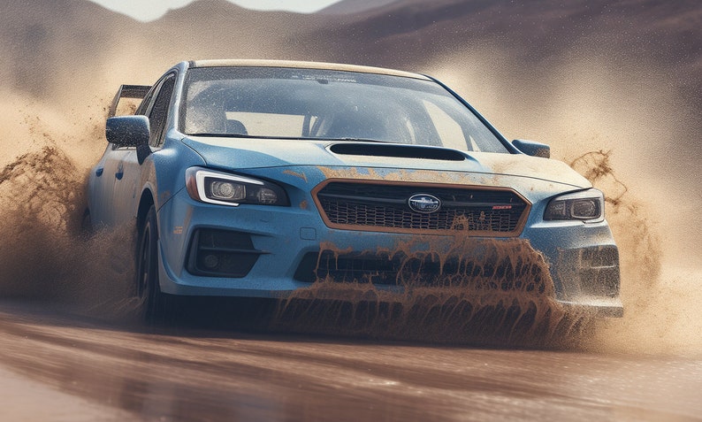 Subaru WRX STI Rally Car Driving Through Mud and Water, Desert ...