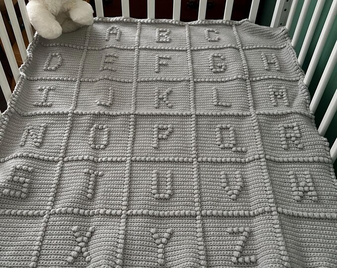 Baby Blanket Gray, ABC Blocks - Etsy