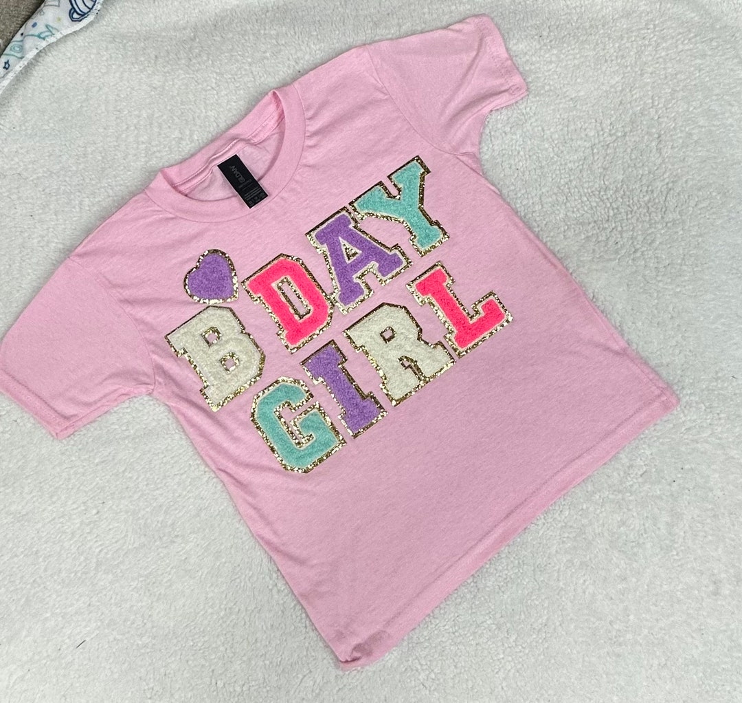 Birthday Girl Chenille Patch T-shirt: Varsity Initial Tee - Etsy