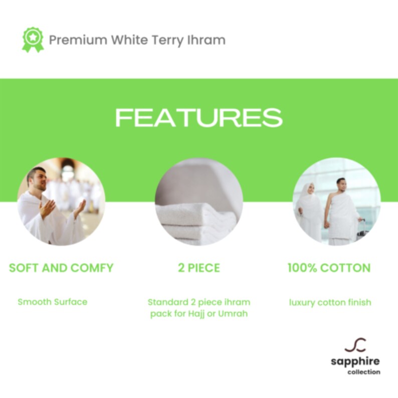 Ihram for Hajj, Premium White Terry Ehram 100% Pure Cotton Towels Large ...