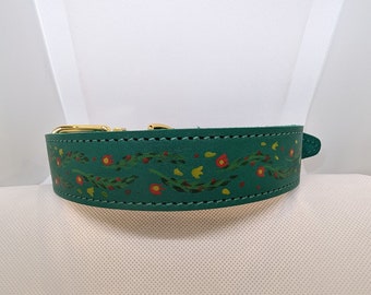 Leather Hand Painted Floral Flowers Dog Collar Design Size X Small ...