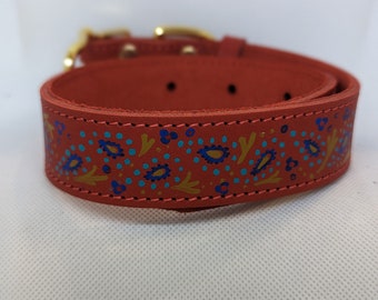 Leather Hand Painted Floral Flowers Dog Collar Design Size X Small ...
