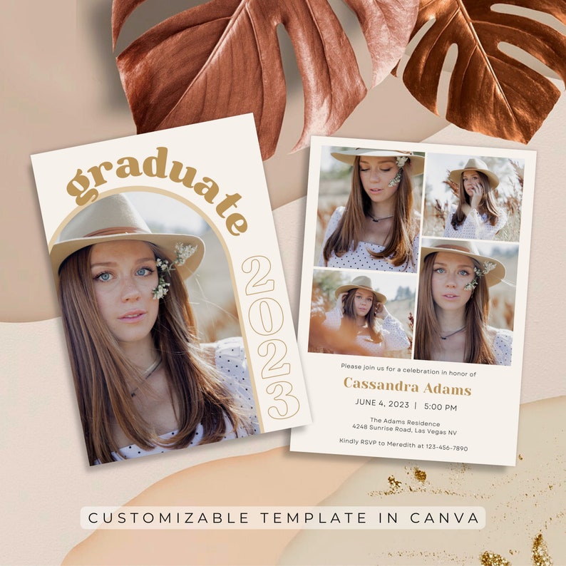 Beige Retro Graduation Invitation Template, Modern Arch Graduation ...