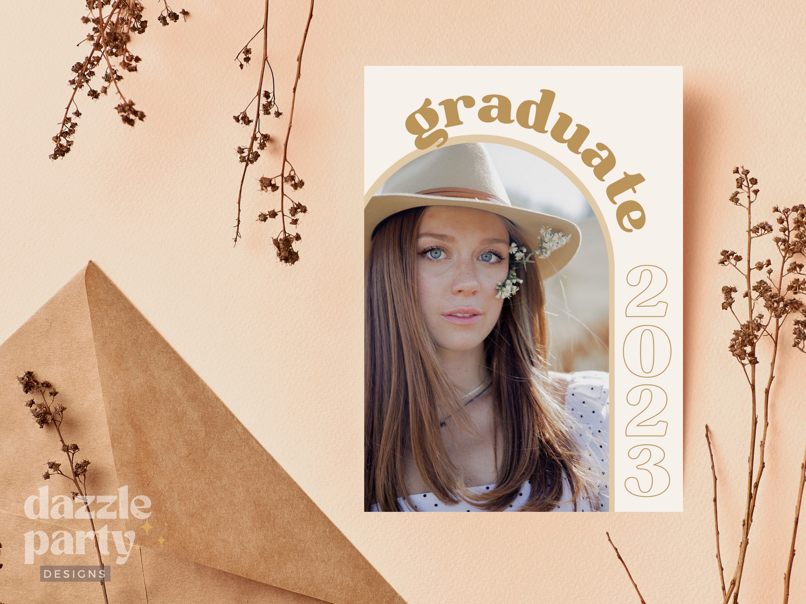 Beige Retro Graduation Invitation Template, Modern Arch Graduation ...