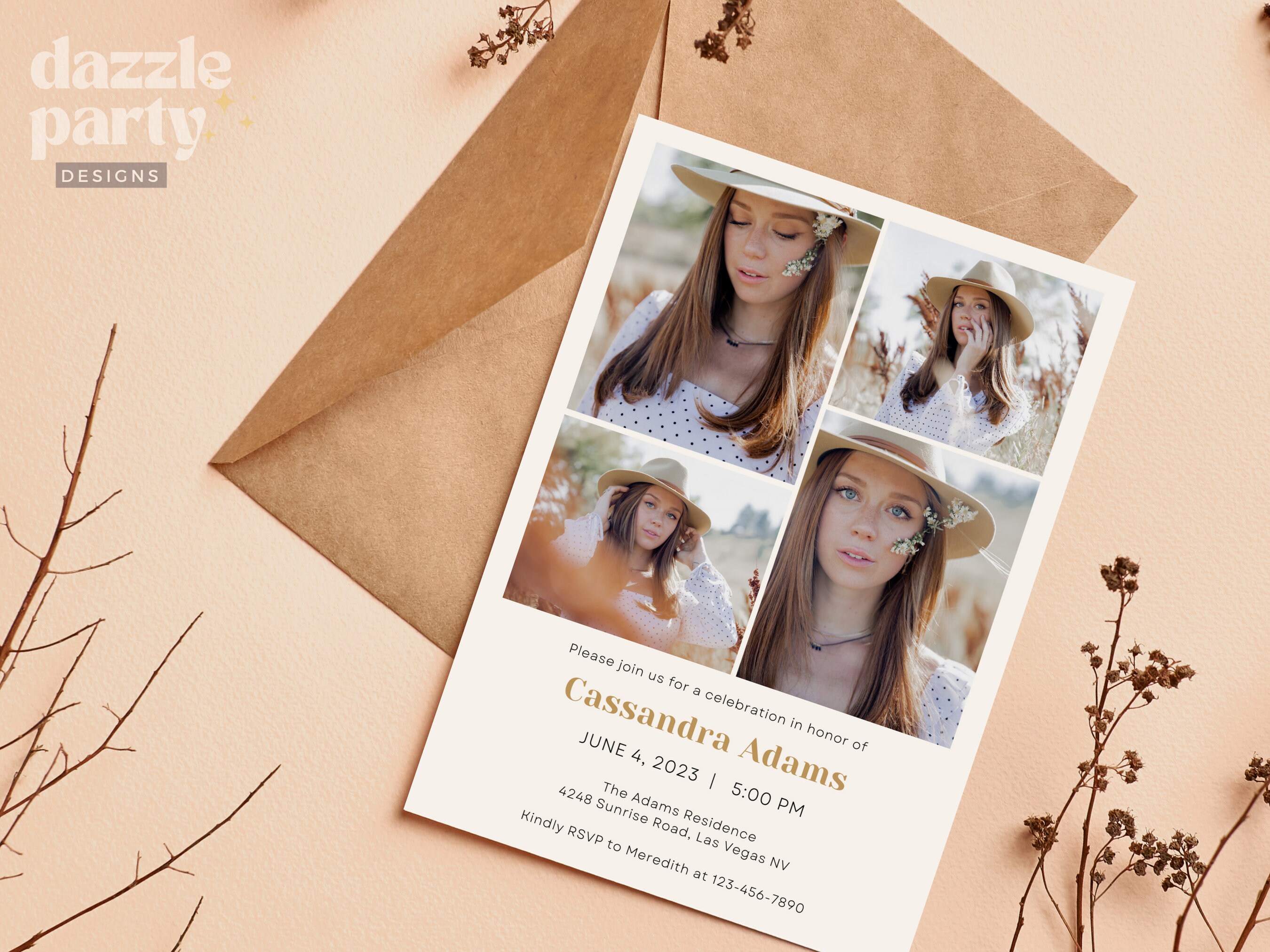 Beige Retro Graduation Invitation Template, Modern Arch Graduation ...