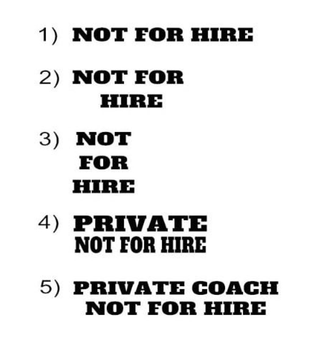 Not for Hire Decal - Corporate Decal - Fleet Decal - Multiple Colors ...