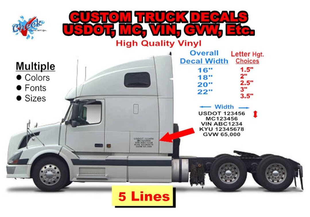 USDOT - MC - GVW - Truck Registration Decal - Five Line - 12" to 20 ...