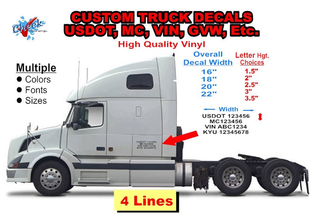 USDOT - MC - GVW - Truck Registration Decal - Four Line - 12" to 20 ...