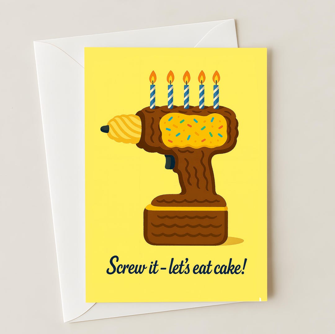 Funny Handyman Birthday Card: Drill Cake Pun Greeting - Etsy