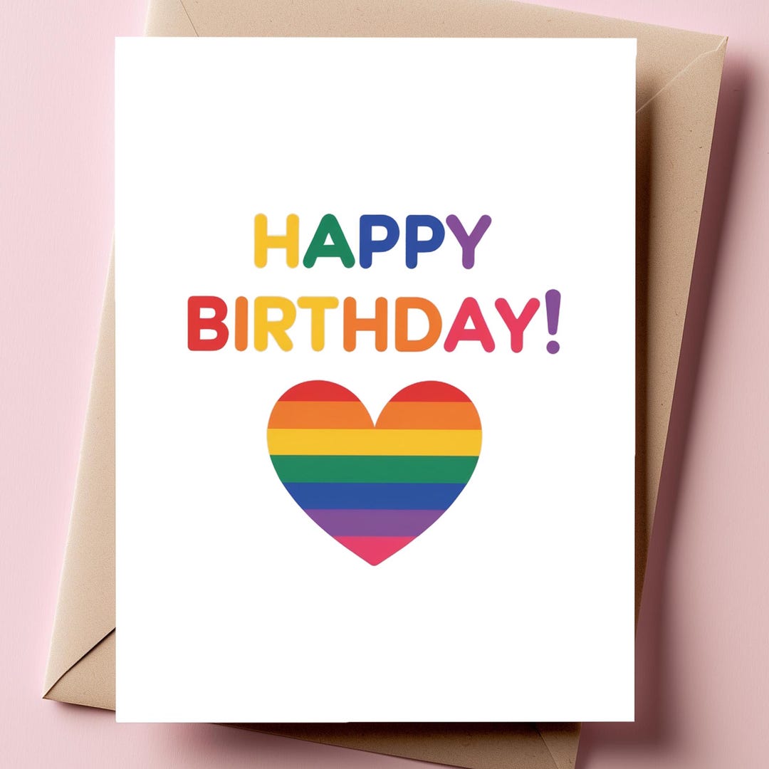 Pride Birthday Card | Rainbow Heart Design | Elegant and Cheerful ...