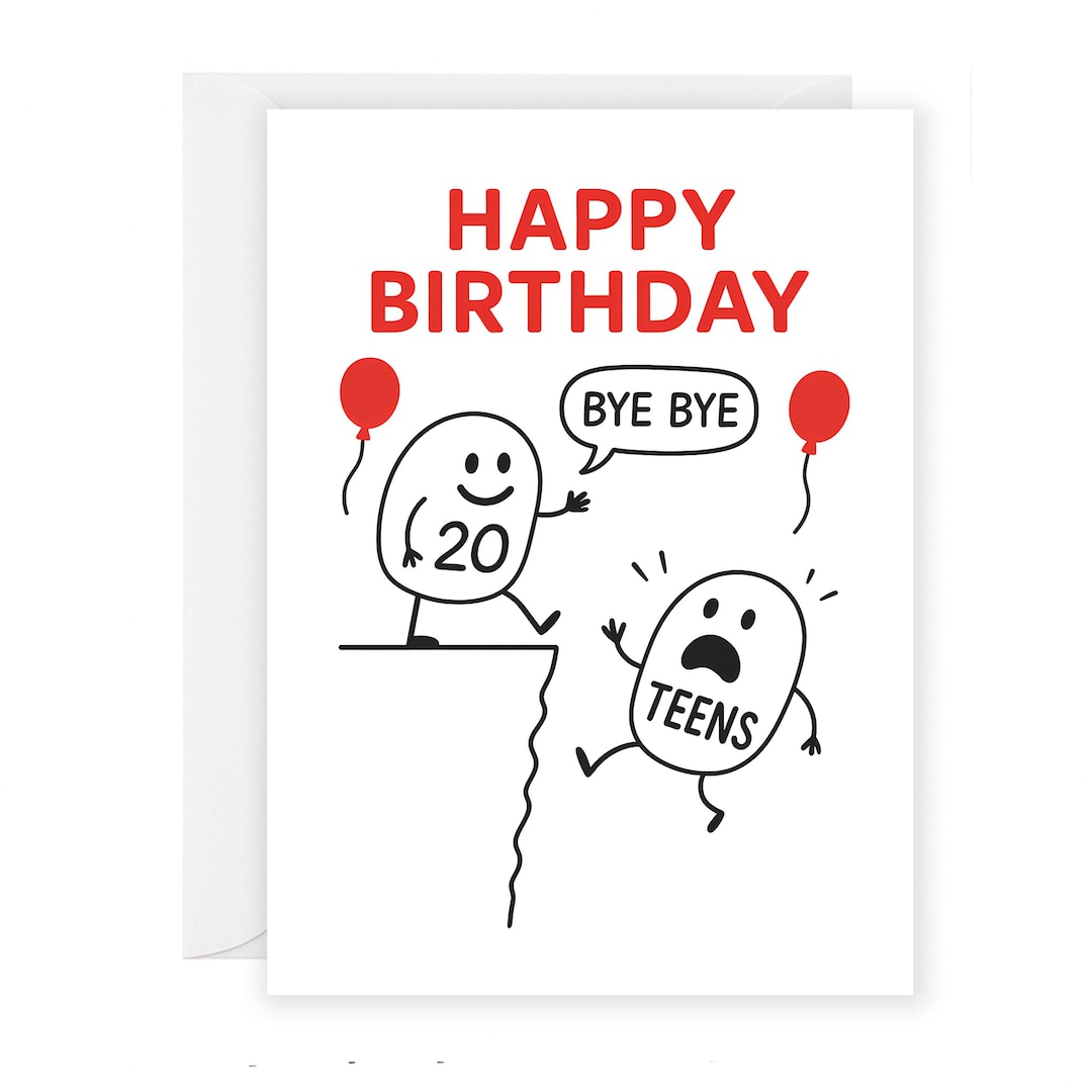 Funny 20th Birthday Card: Bye Bye Teens Cartoon - Milestone Gift - Etsy UK