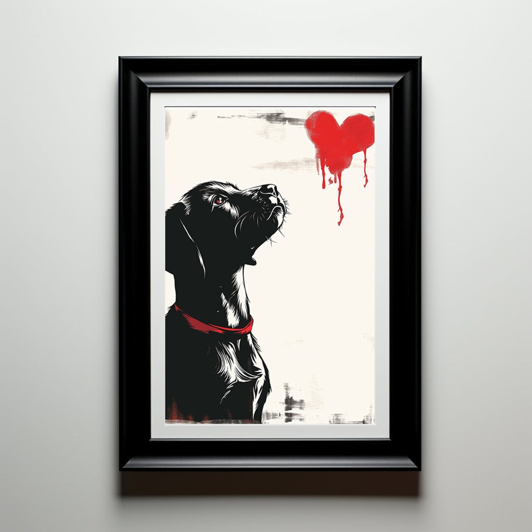 Banksy Multiple Red Heart Dogs Posters, Banksy Graffiti, Wall Decor ...