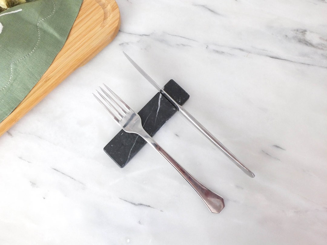 Black Marble Cutlery Rest Set, Cutlery Stand for Table With Slit for ...