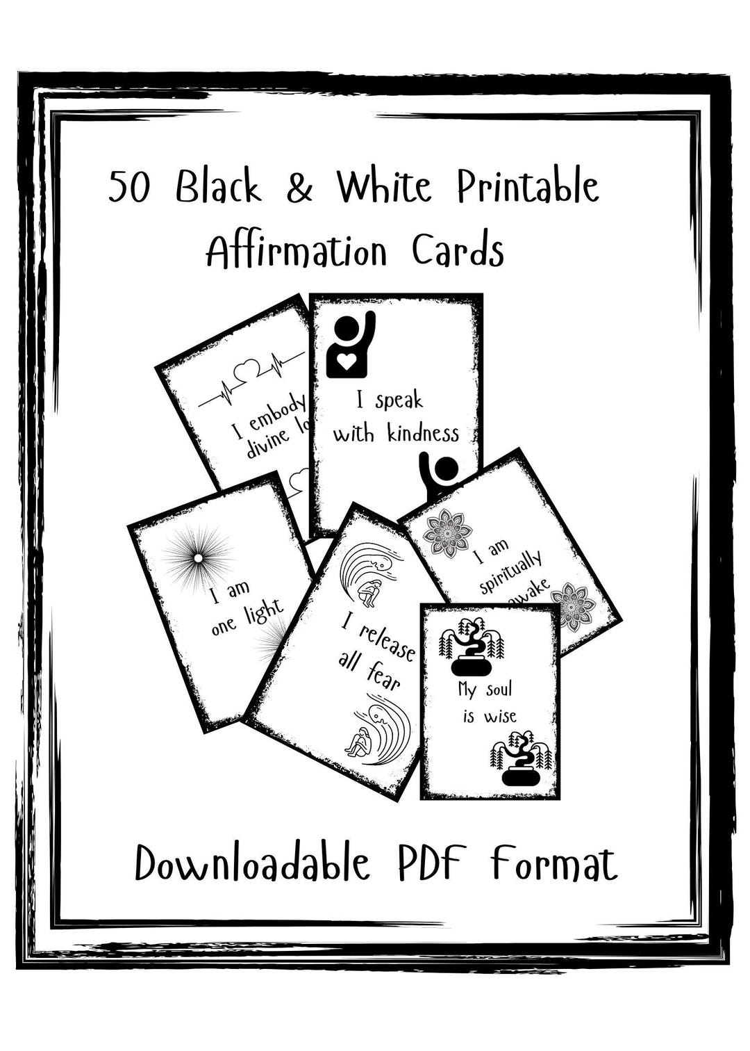 Printable Black & White Affirmation Cards Women's Mental Self Love ...