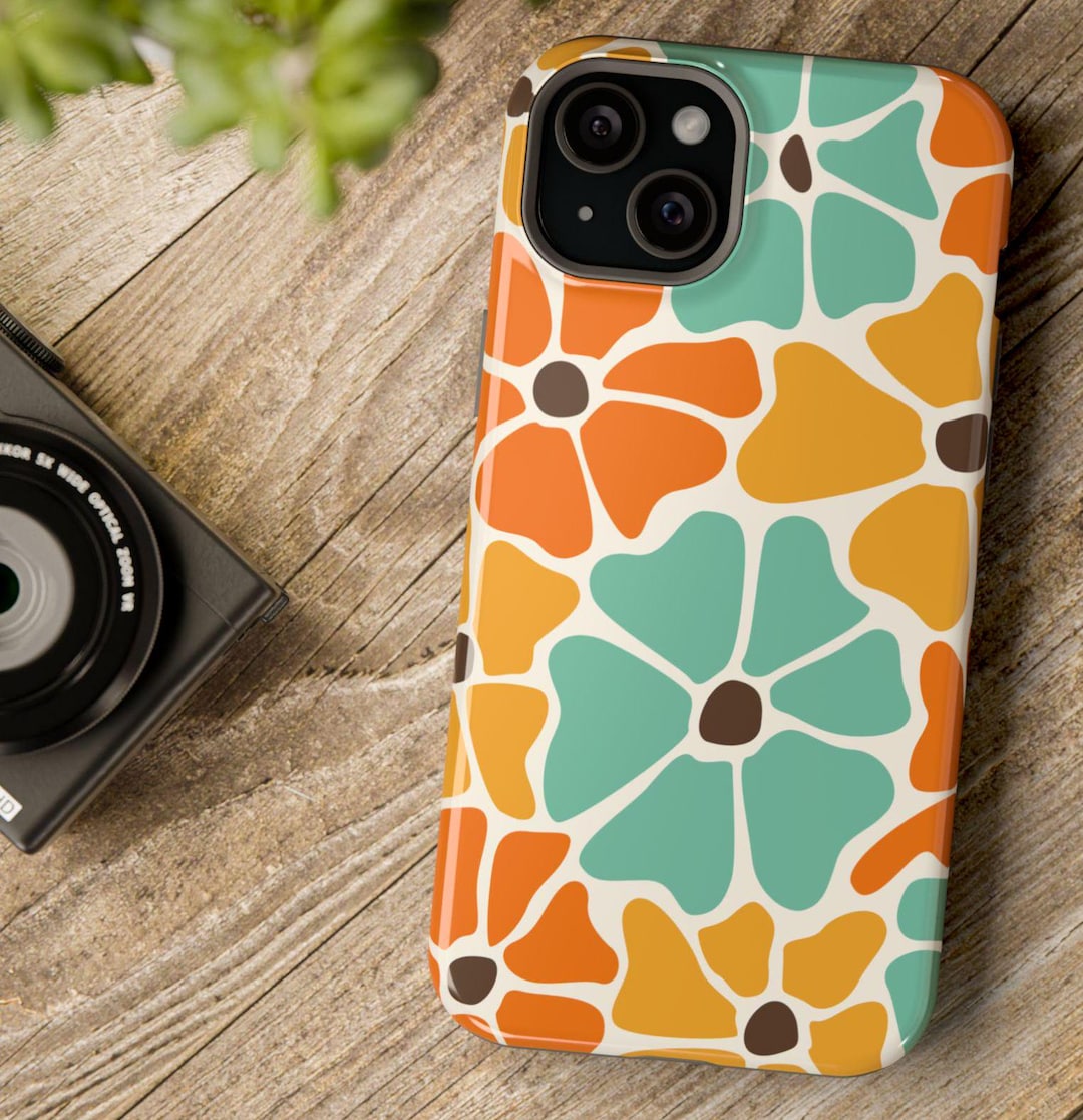 Phone Case, Groovy Sixties Floral Design, Blue Peach Orange, Gift for ...