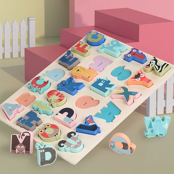Wooden Animal Alphabet Puzzle - Etsy
