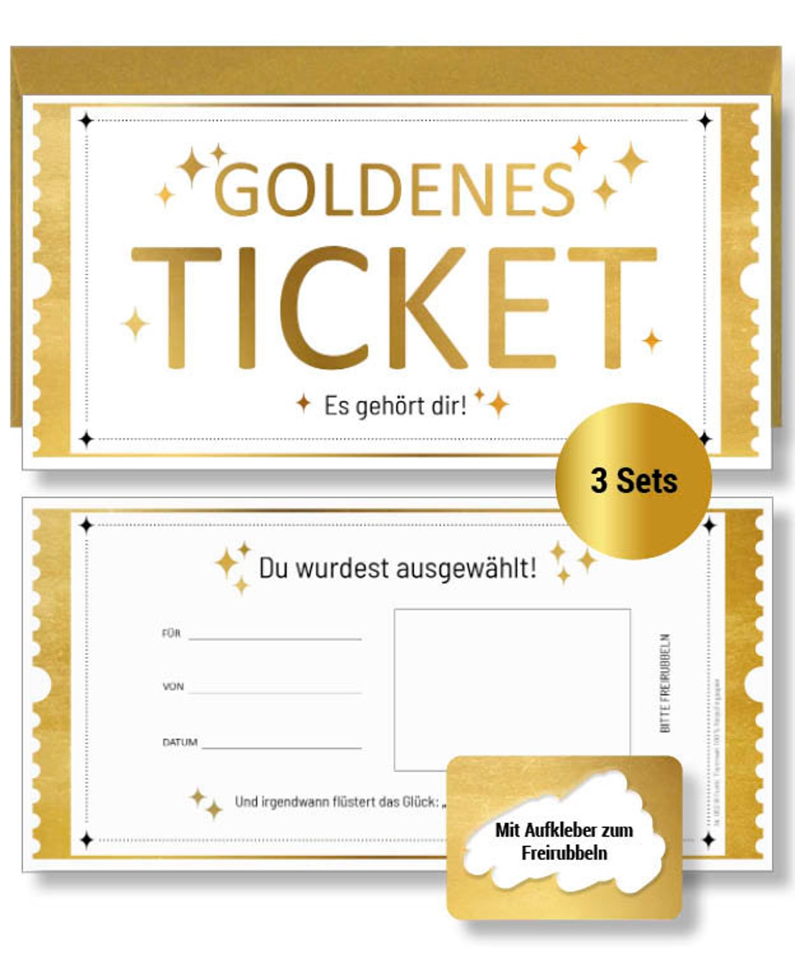 Frank Paperman® | Set Golden Ticket Voucher With Envelope & Scratch ...