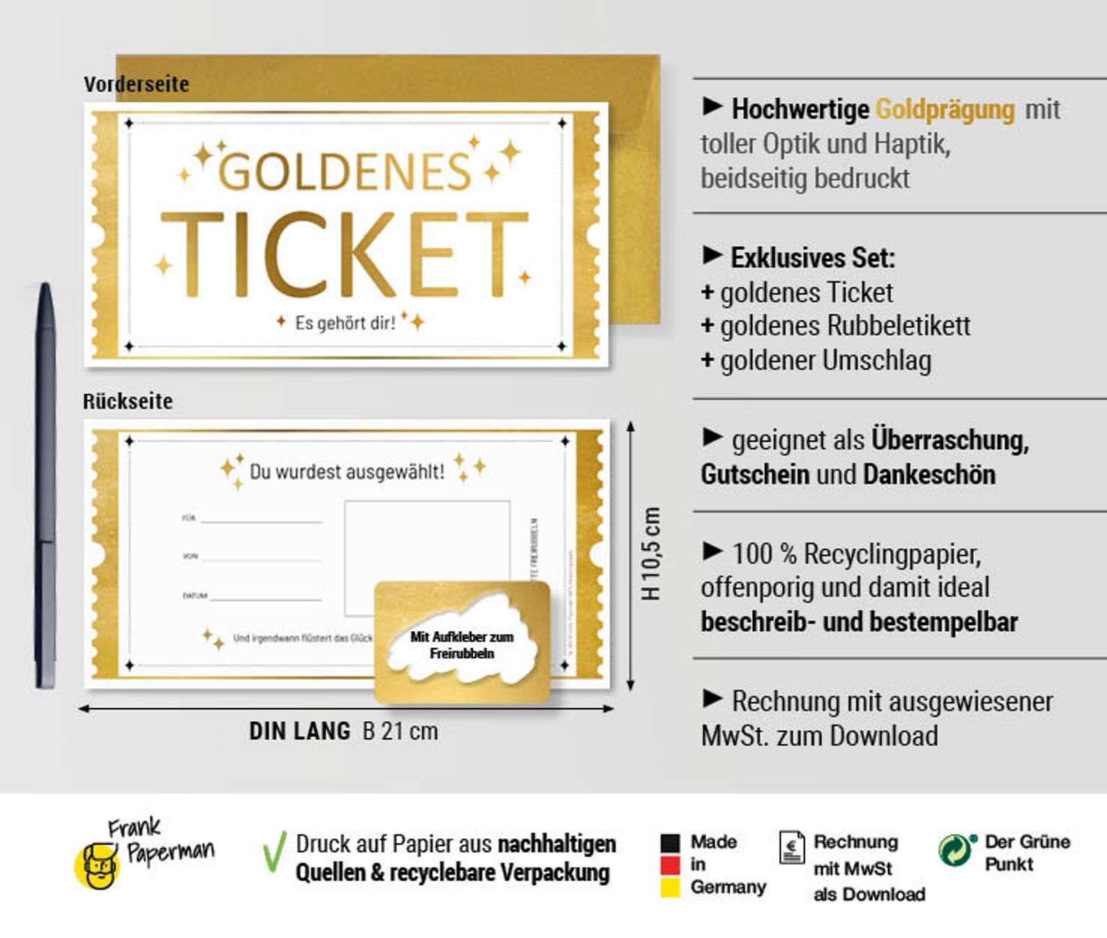 Frank Paperman® | Set Golden Ticket Voucher With Envelope & Scratch ...